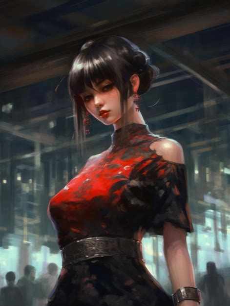 Premium Ai Image Anime Girl In A Red Dress Standing In A Room With