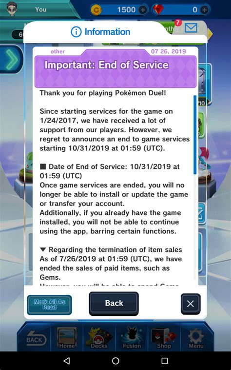 Pokémon Duel End Of Service October 31st 2019 Pocketmonstersnet