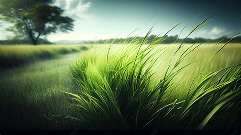 Grass Sky Green Tree Background Grass Sky Big Tree Background Image