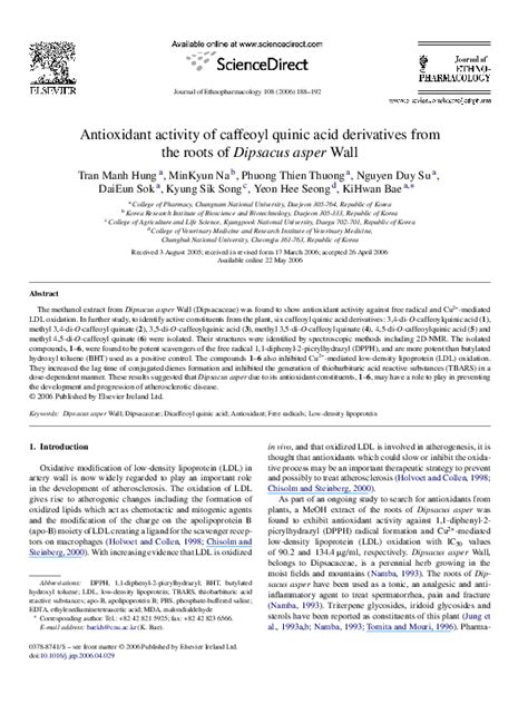 Pdf Antioxidant Activity Of Caffeoyl Quinic Acid Derivatives From The