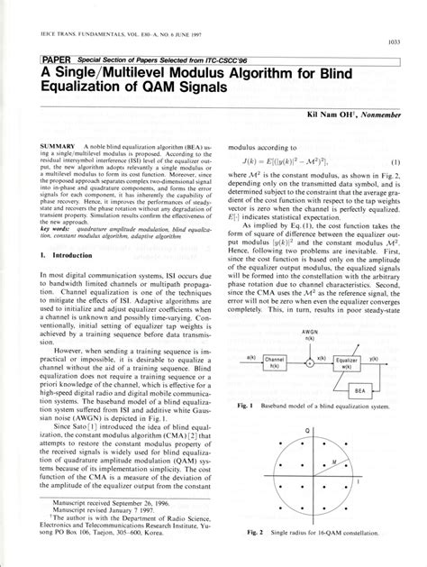 Pdf A Singlemultilevel Modulus Algorithm For Blind Equalization Of