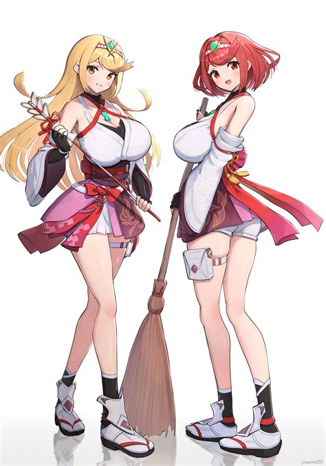 Pyra Mythra And Glimmer Xenoblade Chronicles And 3 More Drawn By