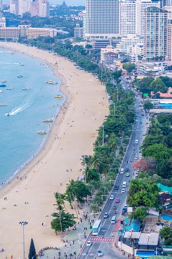 Road Between Pattaya City And The Beach Bird Eye Veiw Photo Scene Stock
