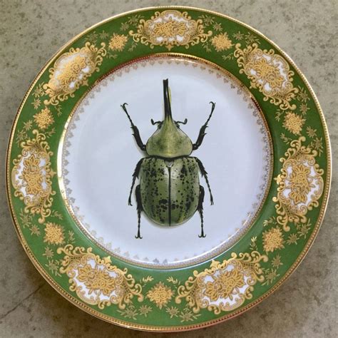 Stunning Raised Green And Gold Beetle Plate 2 Available Sizes