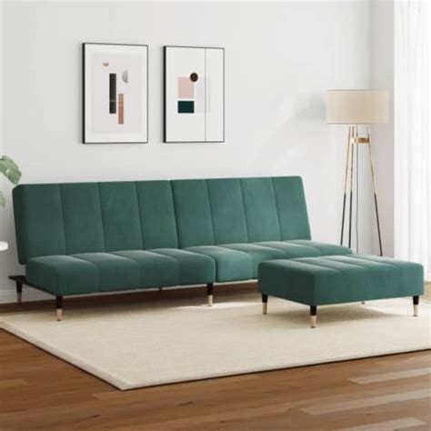 Vidaxl 2 Seater Sofa Bed With Footstool Dark Green Velvet 787 X333