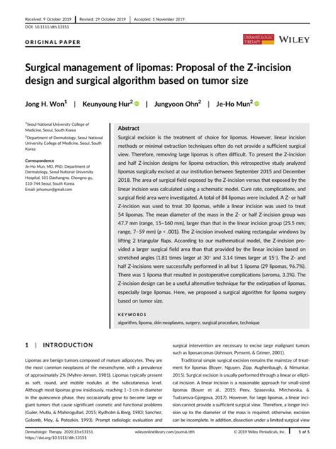 Surgical Management Of Lipomas Proposal Of The Z I Pdf Surgery Area