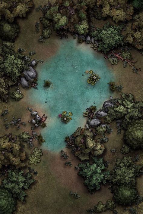Julys Weekly Battlemap Nr4 Forest Pond Nerdy Maps Fantasy