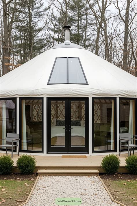Modern Yurt With Glass Doors And Deck Nestled Among Trees Here Are