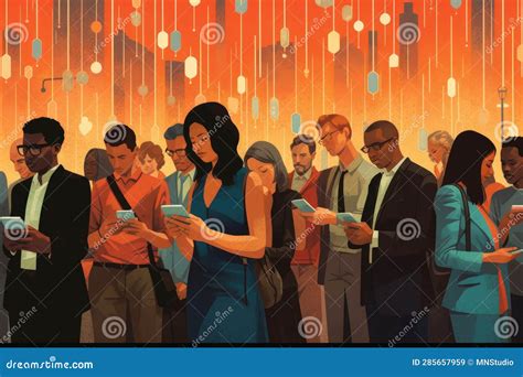 Group Of People Looking At Their Phone Screens Men And Women Checking