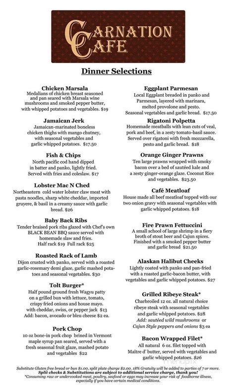 Menu Of Carnation Cafe In Carnation Wa 98014