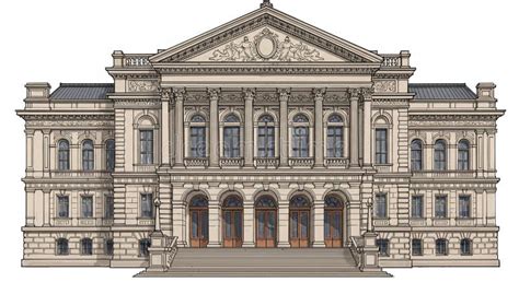 Neoclassical Building With A Symmetrical Facade Featuring A Portico