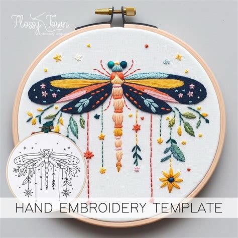 Whimsical Dragonfly Embroidery Template No Stitch Guide Fantasy Hand