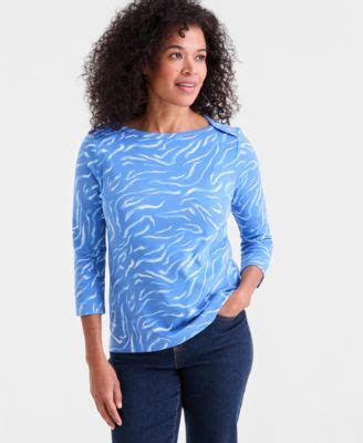Style And Co Womens Pima Cotton 34 Sleeve Boat Neck Top Macys