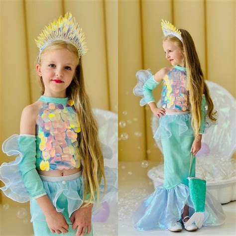 Mermaid Costume For Girls Sequin Top Skirt And Tiara Perfect For
