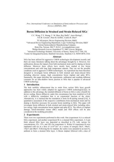 Boron Diffusion In Relaxed And Strain Sige Department Of Physics
