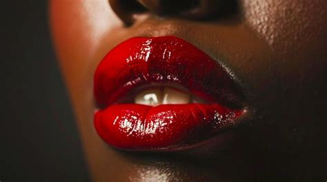 Premium Photo Vibrant Red Glossy Lips Closeup With Perfect Makeup