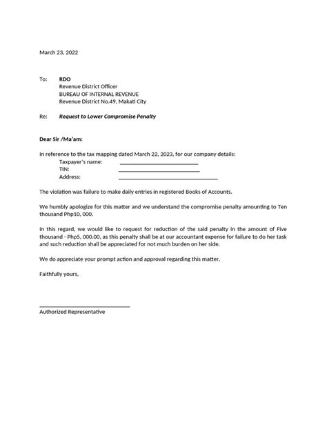 Bir Request Letter For Penalty Reduction Pdf