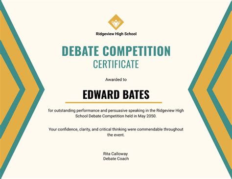 Free School Debate Competition Certificate Template To Edit Online