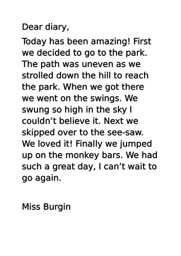 Year 1 Diary Entry Example Teaching Resources