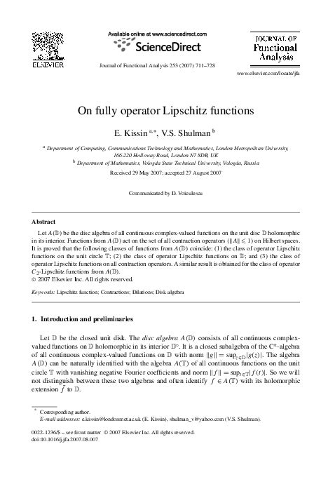 Pdf On Fully Operator Lipschitz Functions