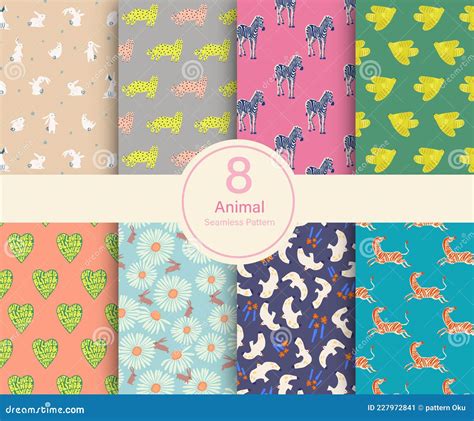 Ilustración De Tema Animal Vectorial 8 Tipos De Conjunto De Patrones De