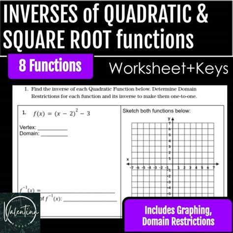Inverses Of Quadratic And Square Root Functions Worksheet With Keys