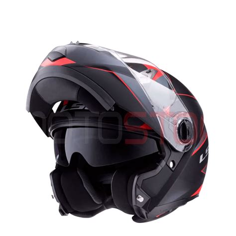 Casco Ls2 Ff370 Easy Strip Negro Rojo Matte
