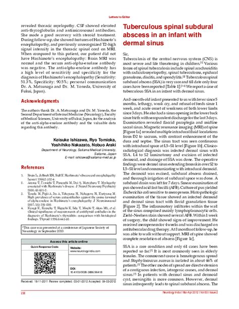Pdf Tuberculous Spinal Subdural Abscess In An Infant With Dermal