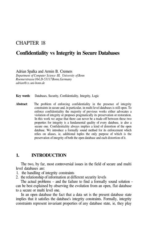 Pdf Confidentiality Vs Integrity In Secure Databases