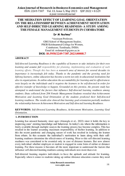 Pdf The Mediation Effect Of Learning Goal Orientation On The Relationship Between Achievement