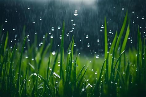 Premium Ai Image Grass In The Rain With Rain Drops