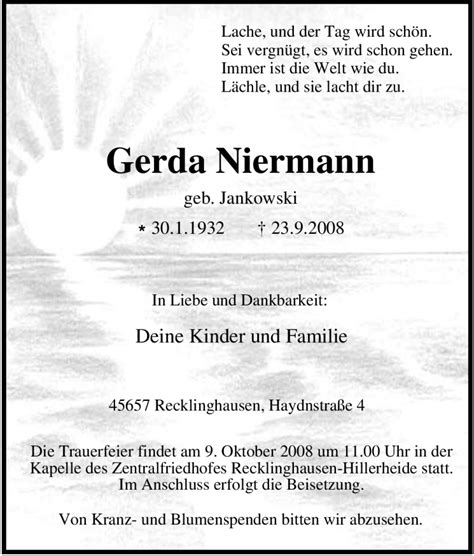 Traueranzeigen Von Gerda Niermann Trauer In Nrwde