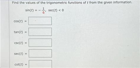 Solved Find The Values Of The Trigonometric Functions Of T Chegg
