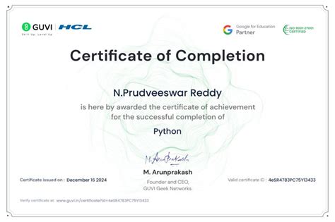 python certification guvi programming softwaredevelopment… prudveeswar reddy