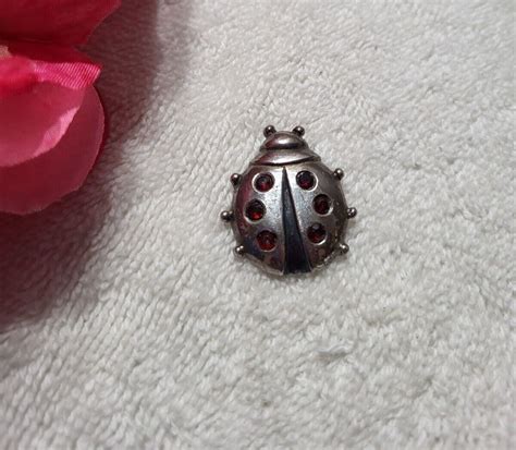 925 Sterling Ladybug Beetle W Red Stones Brooch Pin Gem