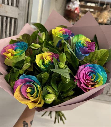 Rainbow Rose Bouquet Westridge Florist Toowoomba