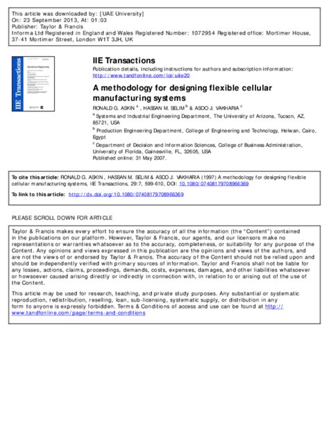 Pdf A Methodology For Designing Flexible Cellular Manufacturing Systems