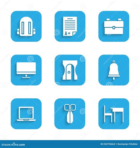 Set Pencil Sharpener Scissors School Table And Chair Ringing Bell