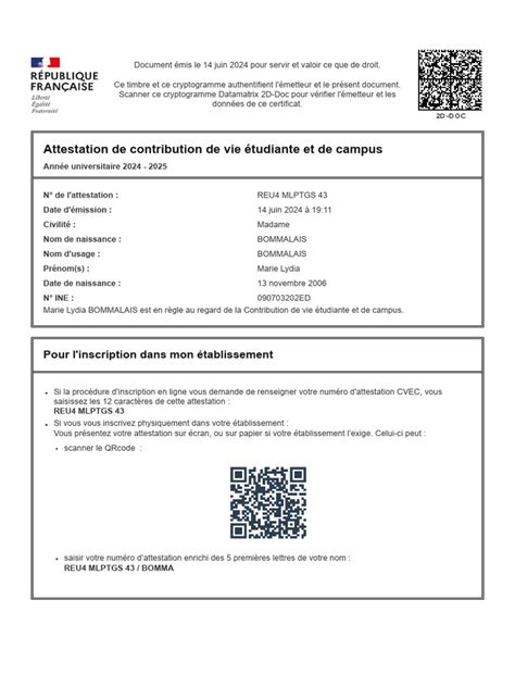 Attestation Cvec Université Pdf