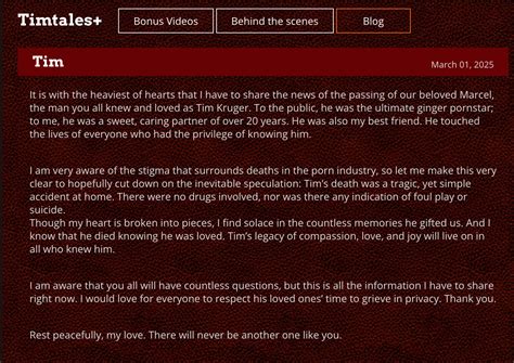 Gay Adult Film Star And Timtales Co Founder Tim Kruger Dies Aged 44