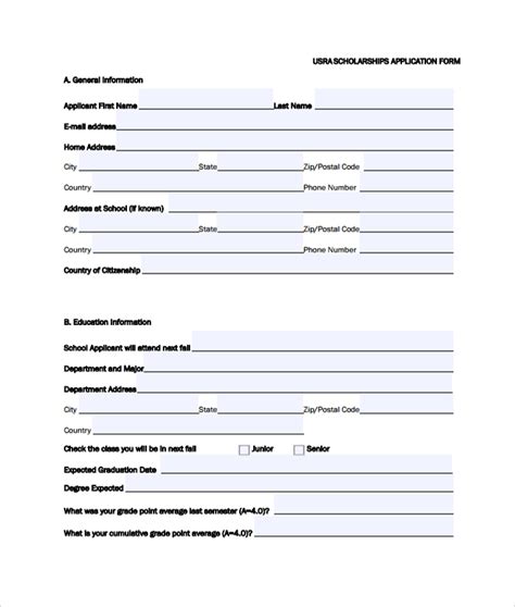 Free 7 Sample Scholarship Application Forms In Pdf Ms Word