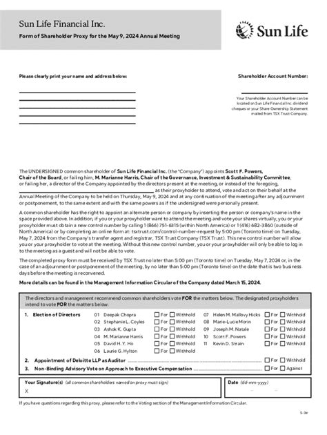 Fillable Online Form Of Shareholder Proxy For The May 9 2024 Annual