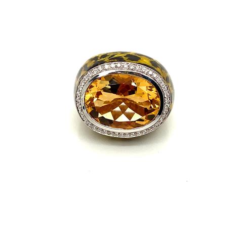 14 Carat Natural Oval Cut Citrine And Diamond Gold Engagement Ring For