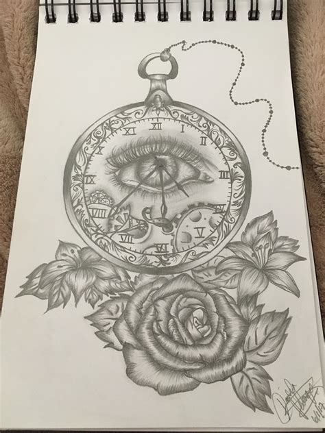 Rose With Eye And Compass Drawing