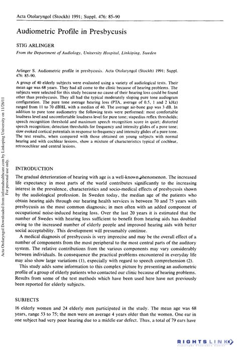Pdf Audiometric Profile In Presbycusis