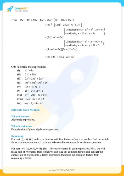 Ncert Solutions Class 8 Maths Chapter 14 Factorization Access Pdf