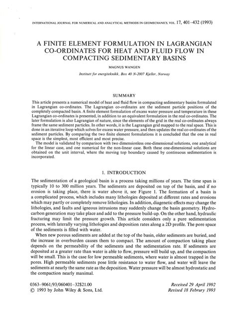 PDF A Finite Element Formulation In Lagrangian Coordinates For Heat And Fluid Flow In