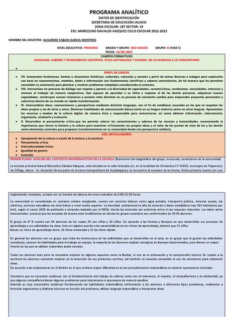 Programa Analítico Pdf Evaluación Aprendizaje