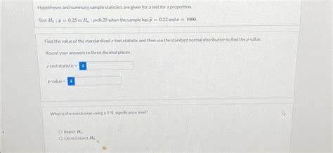 Solved Hypotheses And Summary Sample Statistics Are Given Chegg