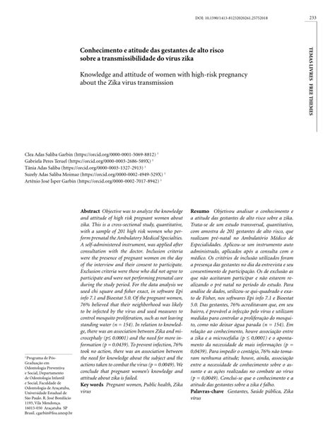 Pdf Conhecimento E Atitude Das Gestantes De Alto Risco Sobre A